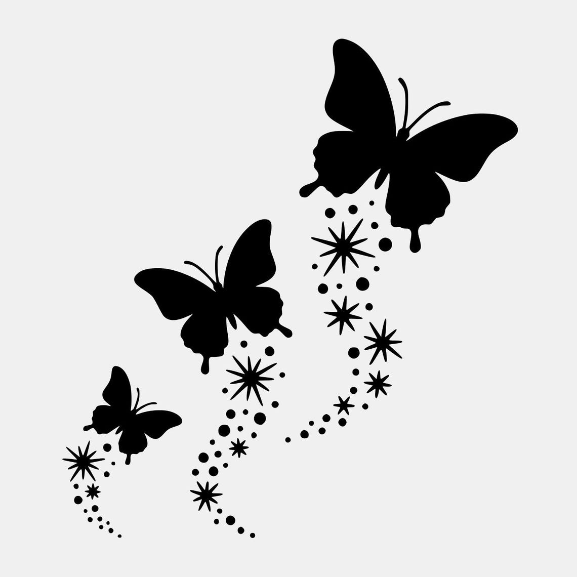Three Butterflies SVG PNG: Minimalist Ascending Design (digital ...