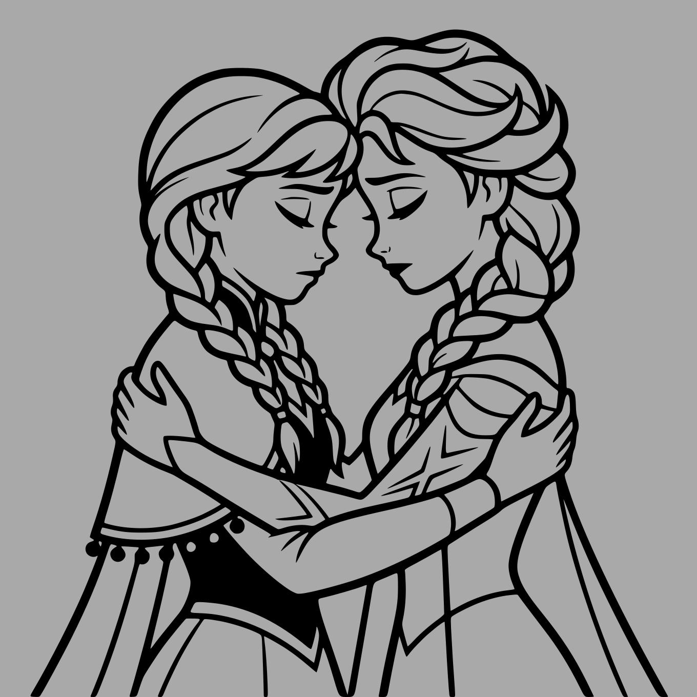 Anna and Elsa Hug SVG PNG : Bold Line Art Design (digital Download) - Etsy