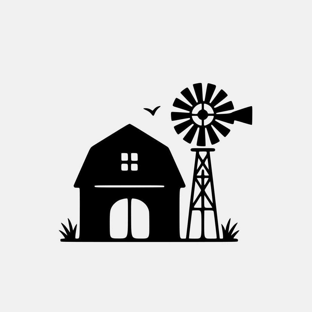 Farmhouse SVG, Barn and Windmill Silhouette Clipart, Rustic Country ...
