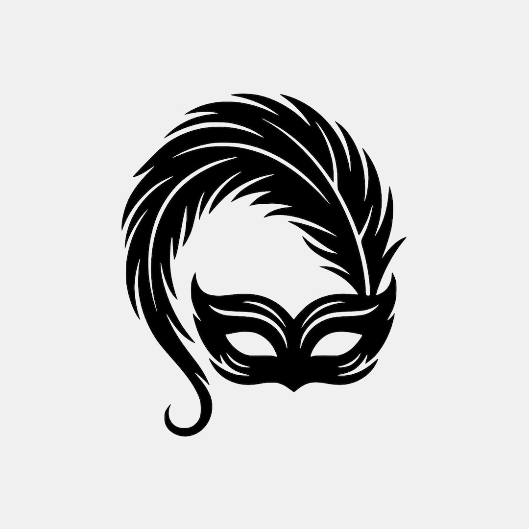 Masquerade Mask SVG With Feather, Burlesque Showgirl Costume Decal ...