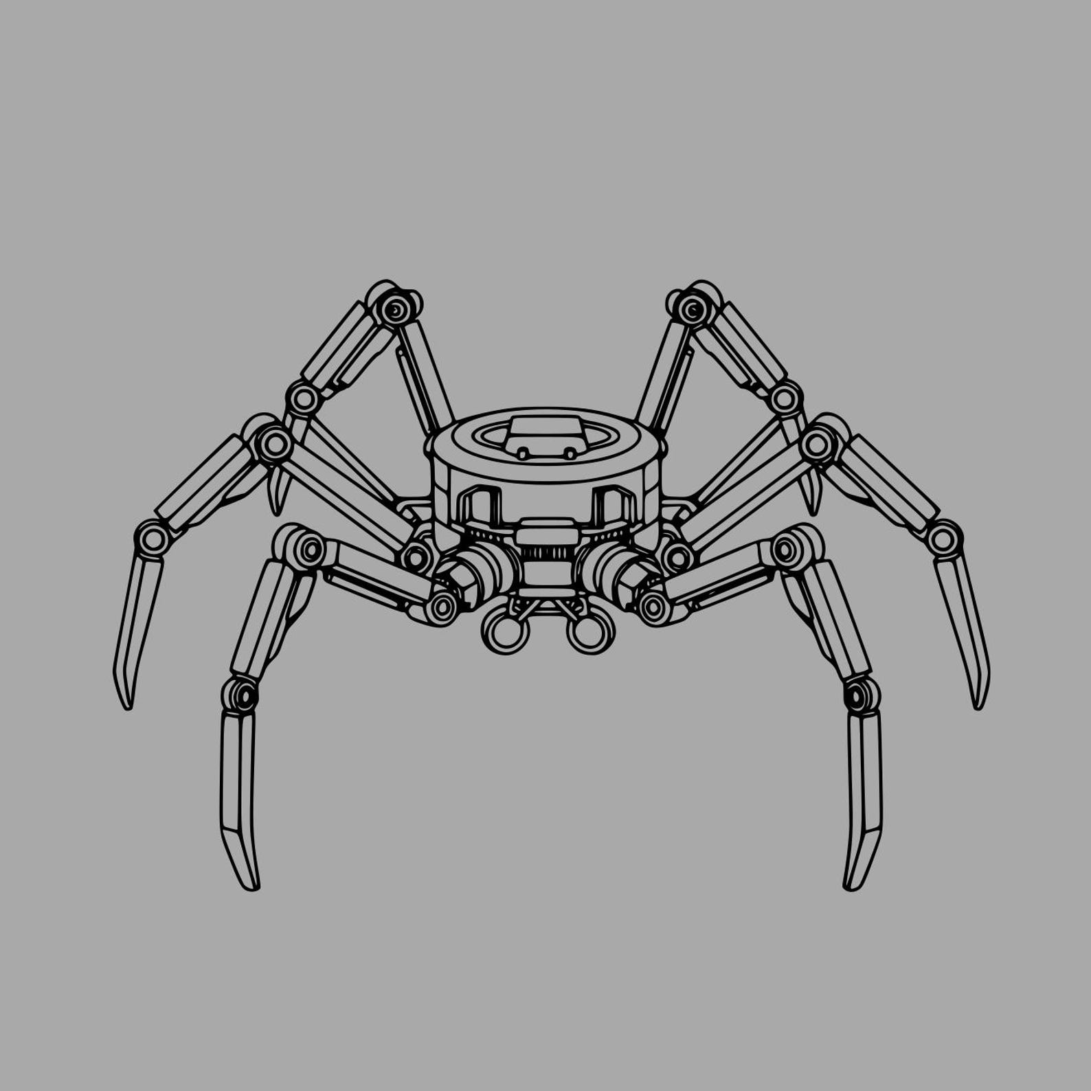 Mechanical Spider Bot Blueprint SVG, Robotic Arachnid Line Art, Sci-fi ...