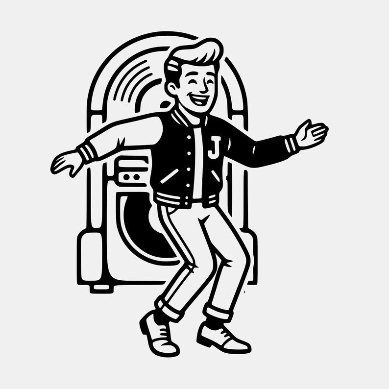 Retro Jukebox Dancer SVG, 50s Rockabilly Man Illustration, Vintage ...