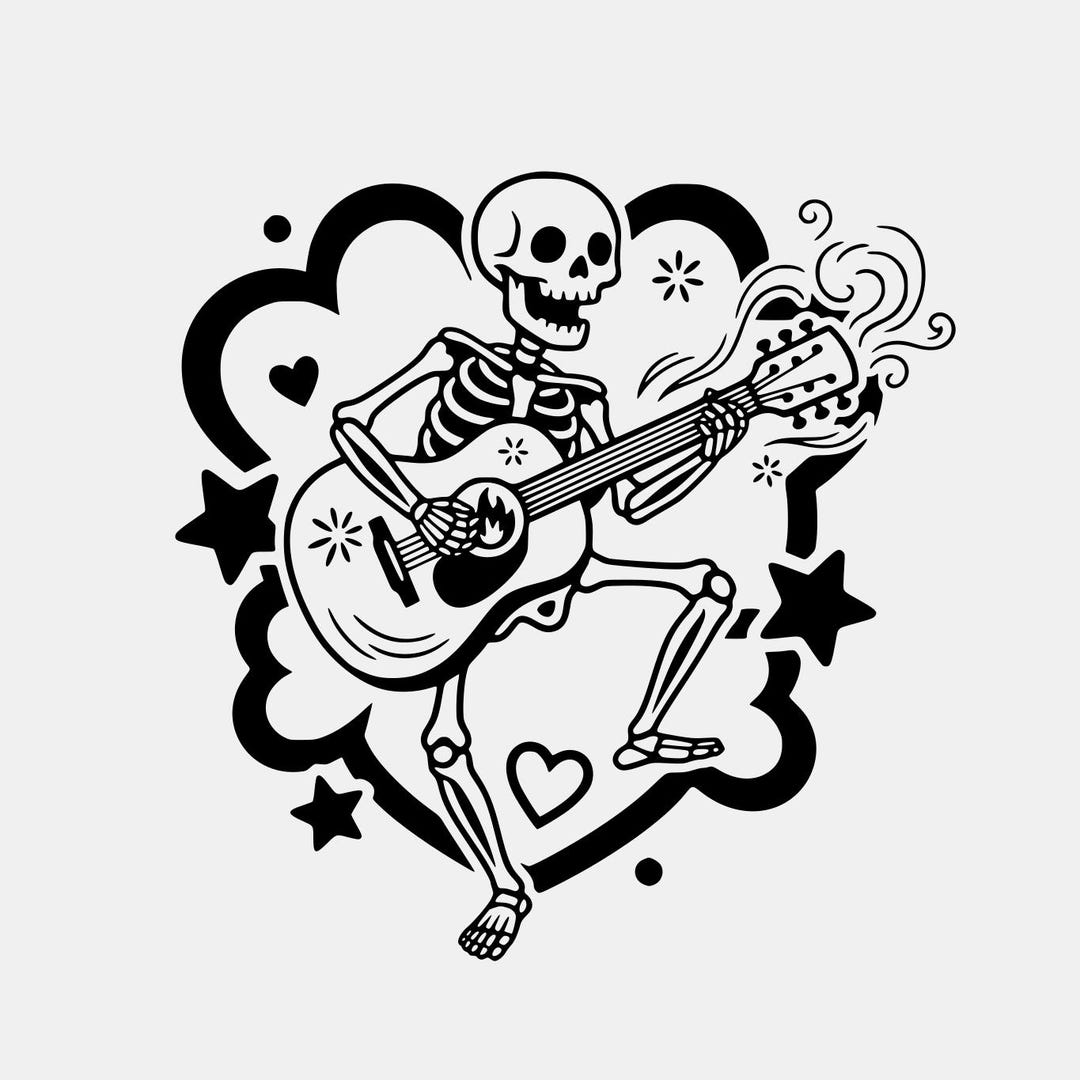 Skeleton Guitarist SVG – Day of the Dead Line Art (digital Download) - Etsy
