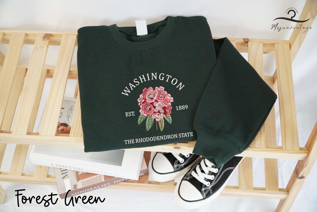 Embroidered Washington Icons Sweatshirt, Embroidered Rhododendron ...