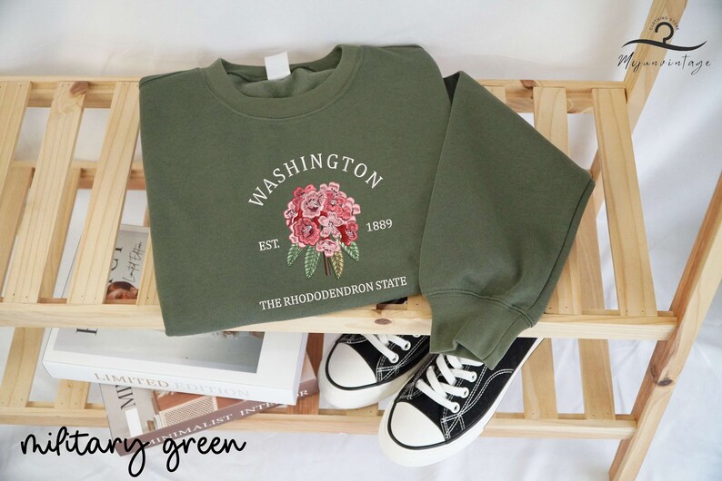 Embroidered Washington Icons Sweatshirt, Embroidered Rhododendron ...
