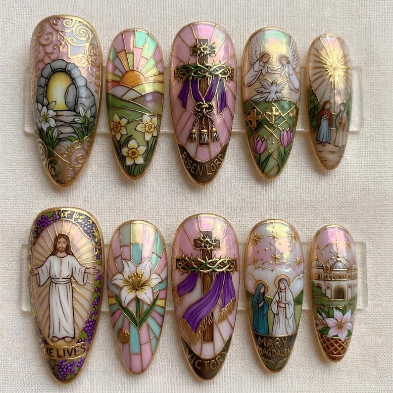 Easter Christian Nail Art | 3D Jesus Cross Angel Risen He Lives Press ...