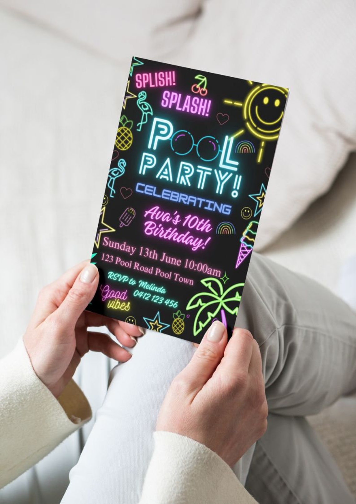 Pool Party, Pool Birthday, Summer Pool Party, Invitation Template ...