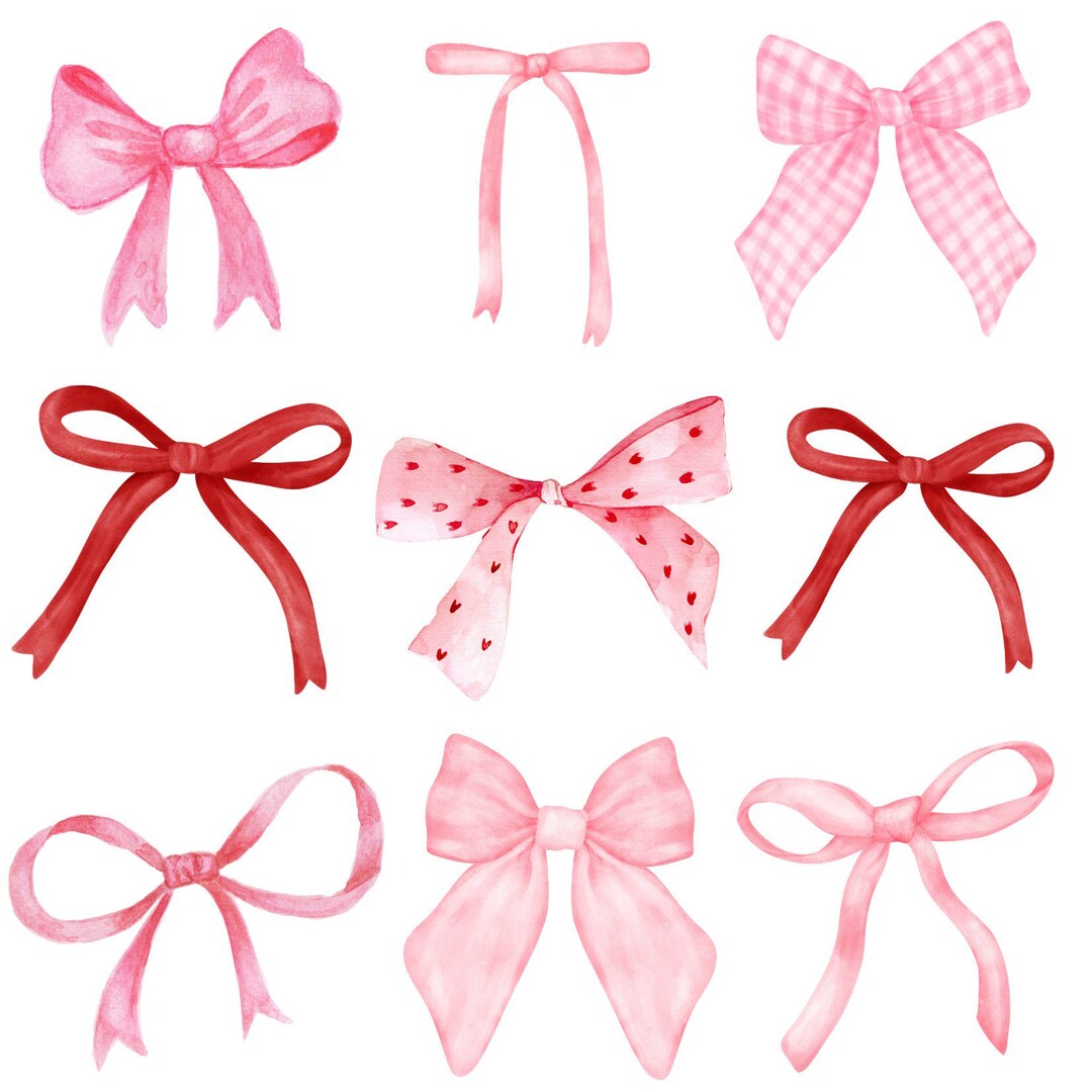 Valentines Day Digital, Bow Digital PNG JPG, Bow, Watercolour, Digital ...