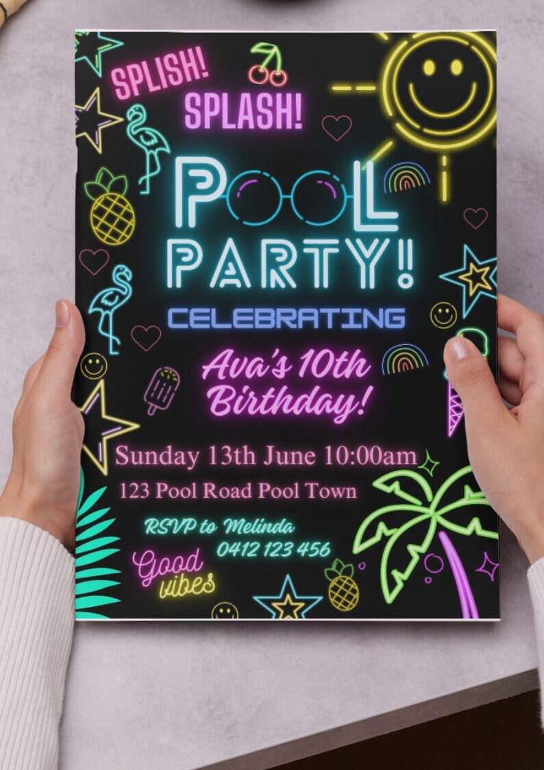 Pool Party, Pool Birthday, Summer Pool Party, Invitation Template ...