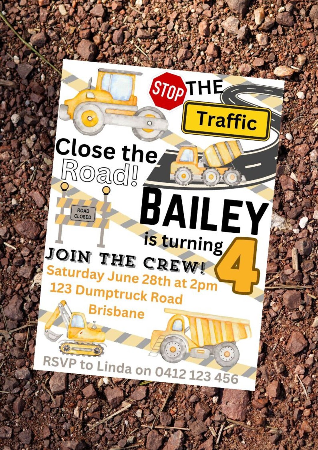 Construction Birthday Invitation, Dump Truck, Cement Truck ...