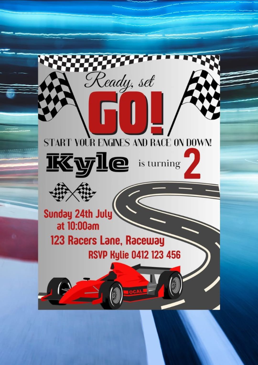 Racecar Birthday Invitation, Race Car Party, Digital Invitation ...