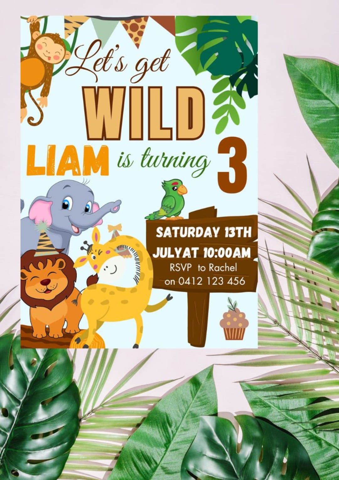 Jungle Birthday, Jungle Animals, Lets Get Wild Invitation, Birthday ...