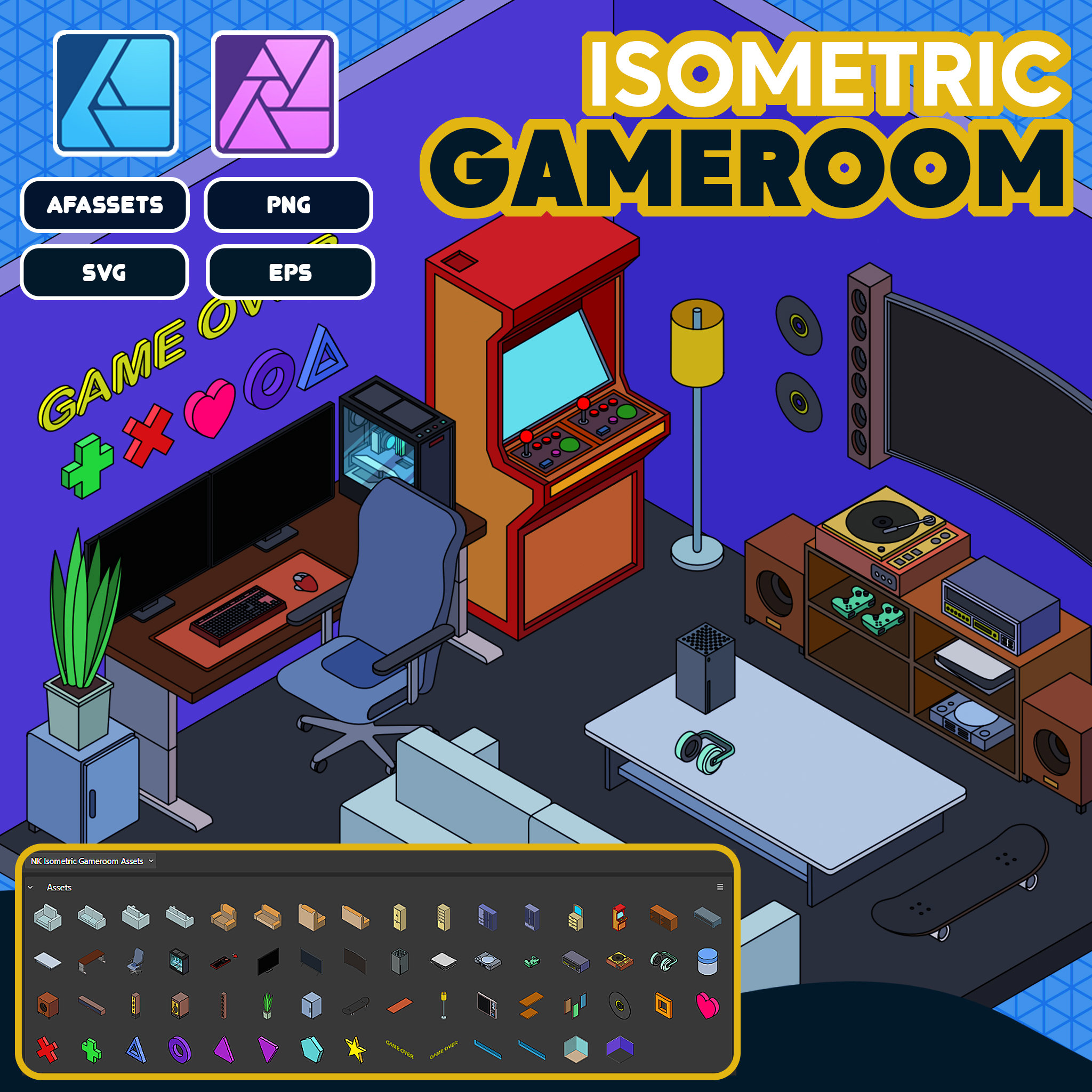 60 Vector Isometric Game Room Assets | Affinity Designer, Photo, SVG ...