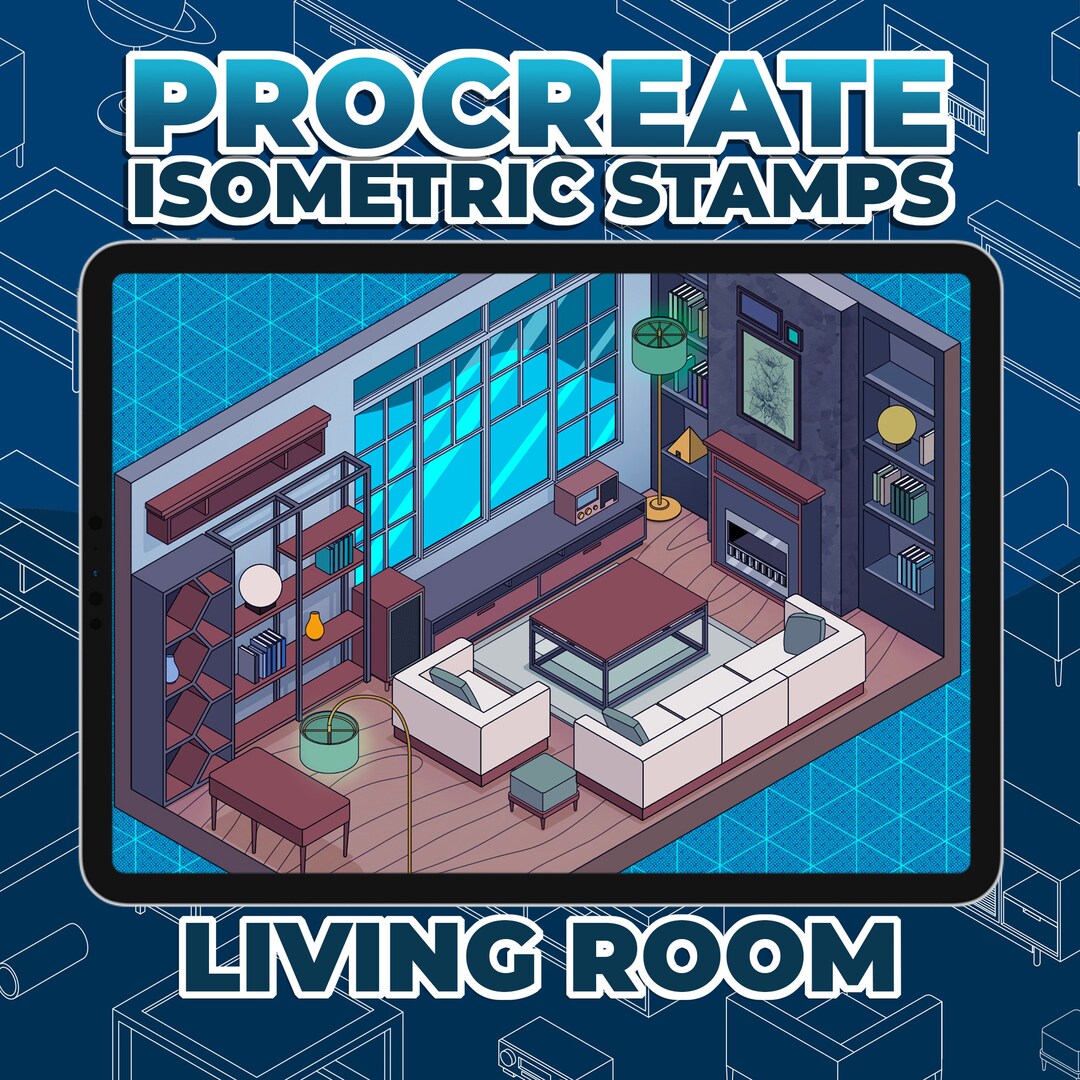Procreate Isometric Living Room Stamps – 100+ Modern Furniture & Home ...