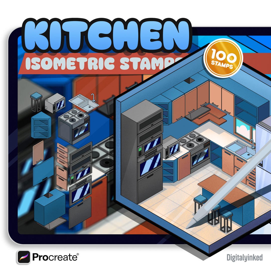 Procreate Isometric Kitchen Stamps – 100+ Cooking & Furniture Brushes ...