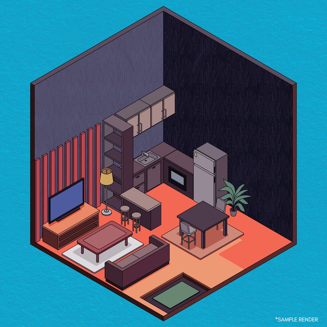Isometric Interior Apartment Procreate Stamp Brush Digital Downloads - Etsy