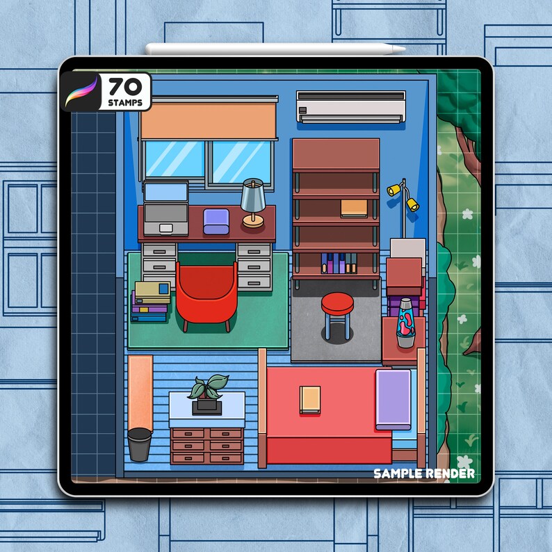 70+ Top-down Bedroom Brush Stamps for Procreate (digital Download) - Etsy