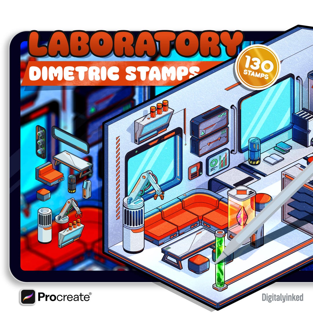 Futuristic Lab Procreate Brush Stamps | Dimetric Interior (digital ...