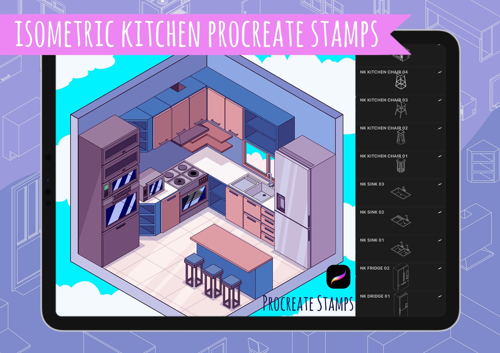 Procreate Isometric Kitchen Stamps – 100+ Cooking & Furniture Brushes ...