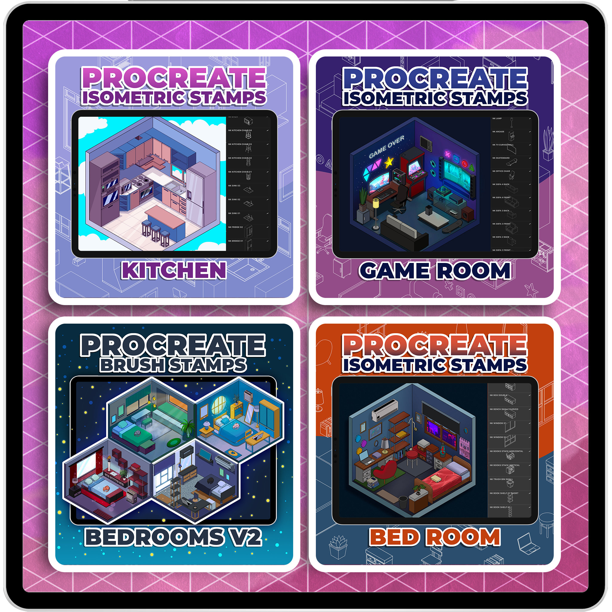 ULTIMATE BUNDLE Procreate Isometric Home Interiors 850 Brush Stamps ...