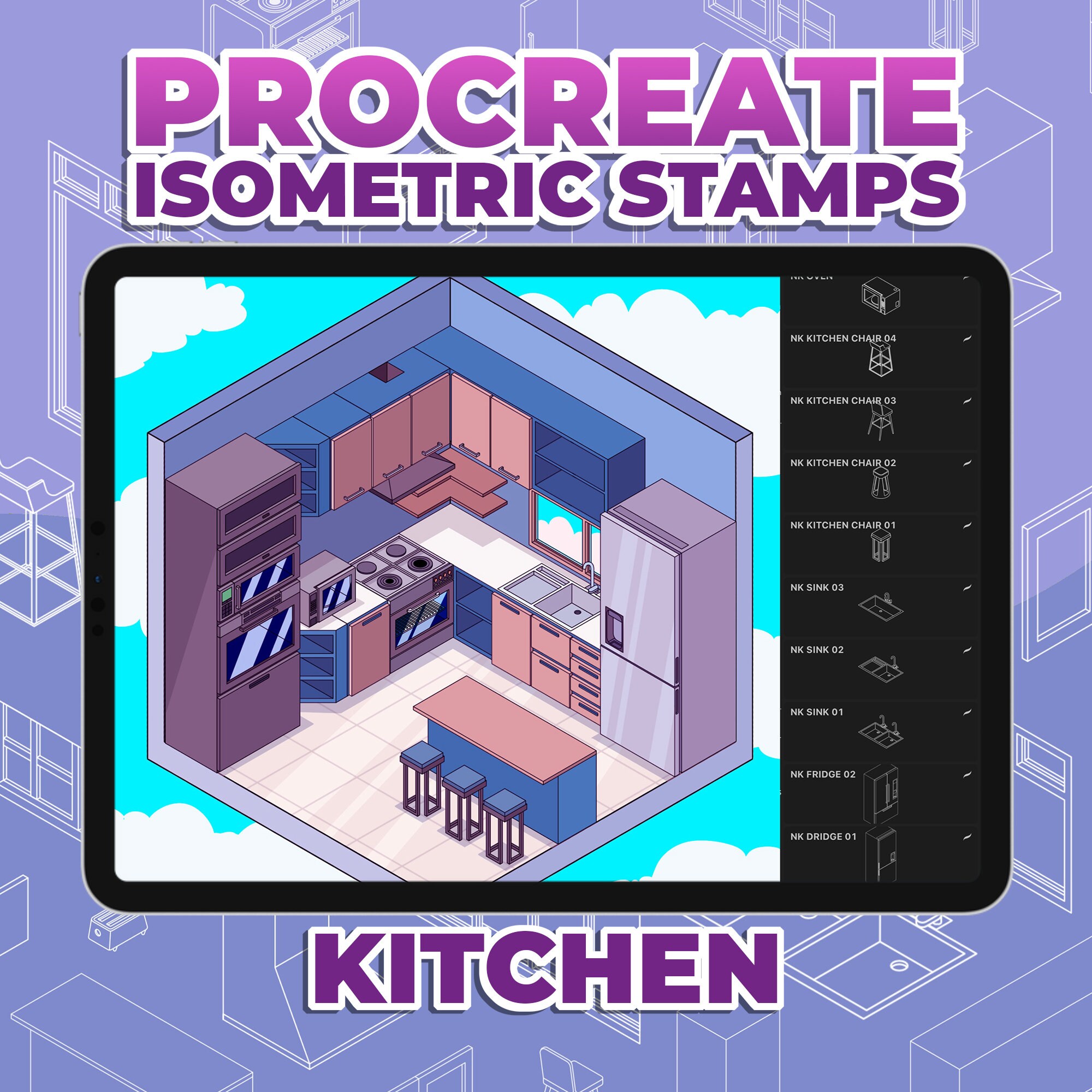 Procreate Isometric Kitchen Stamps – 100+ Cooking & Furniture Brushes ...