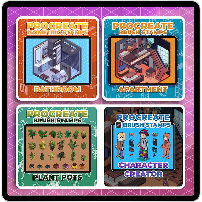 MEGA BUNDLE Procreate Isometric Room Stamps - 850+ Interior Decor ...