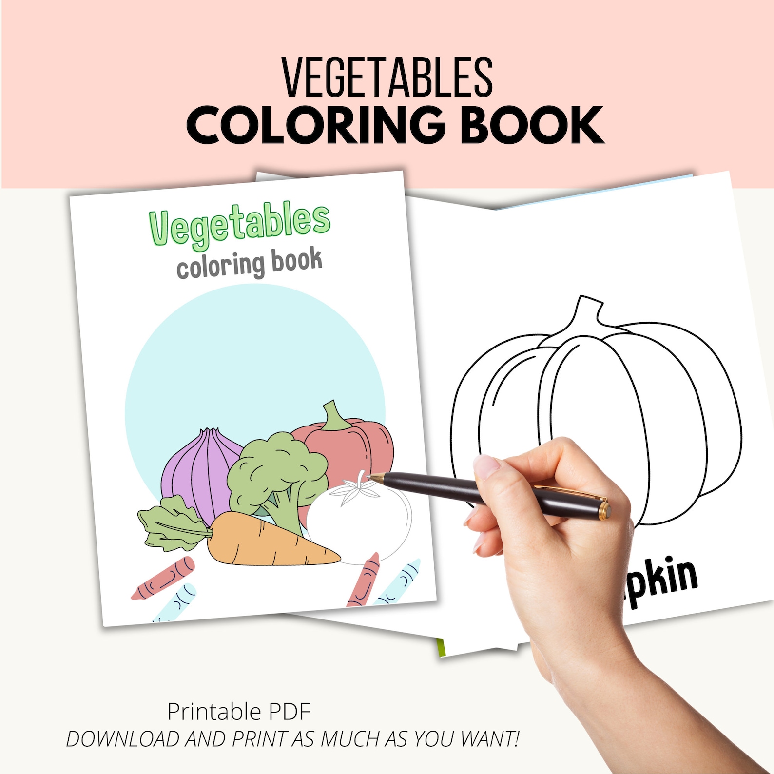 Vegetables Coloring Pages/book, Printable, Digital, PDF - Etsy