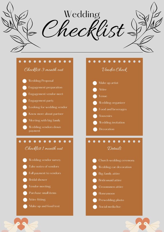 Wedding Checklist Printable Digital PDF | Etsy