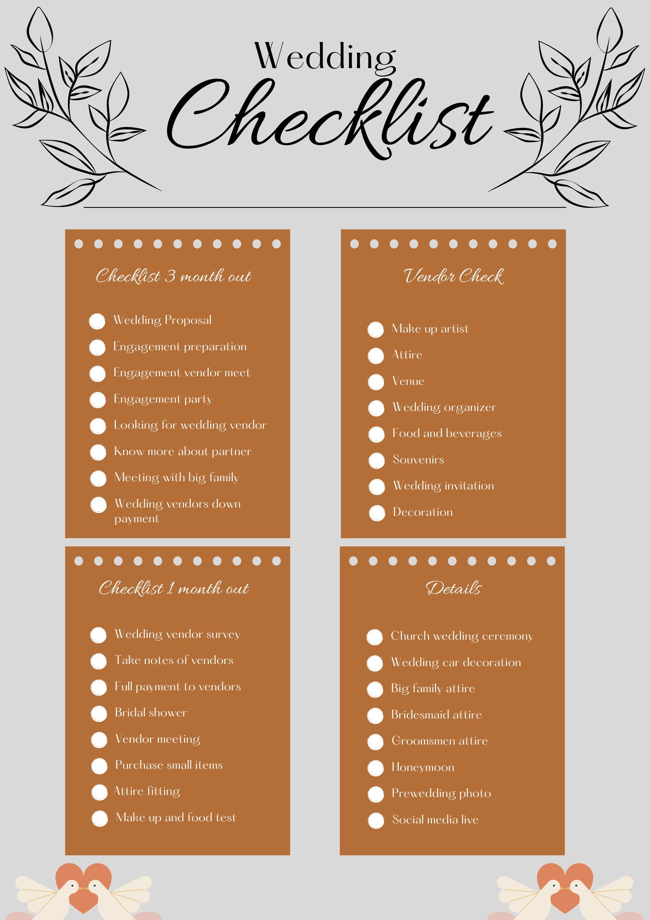 Wedding Checklist, Printable, Digital, PDF - Etsy