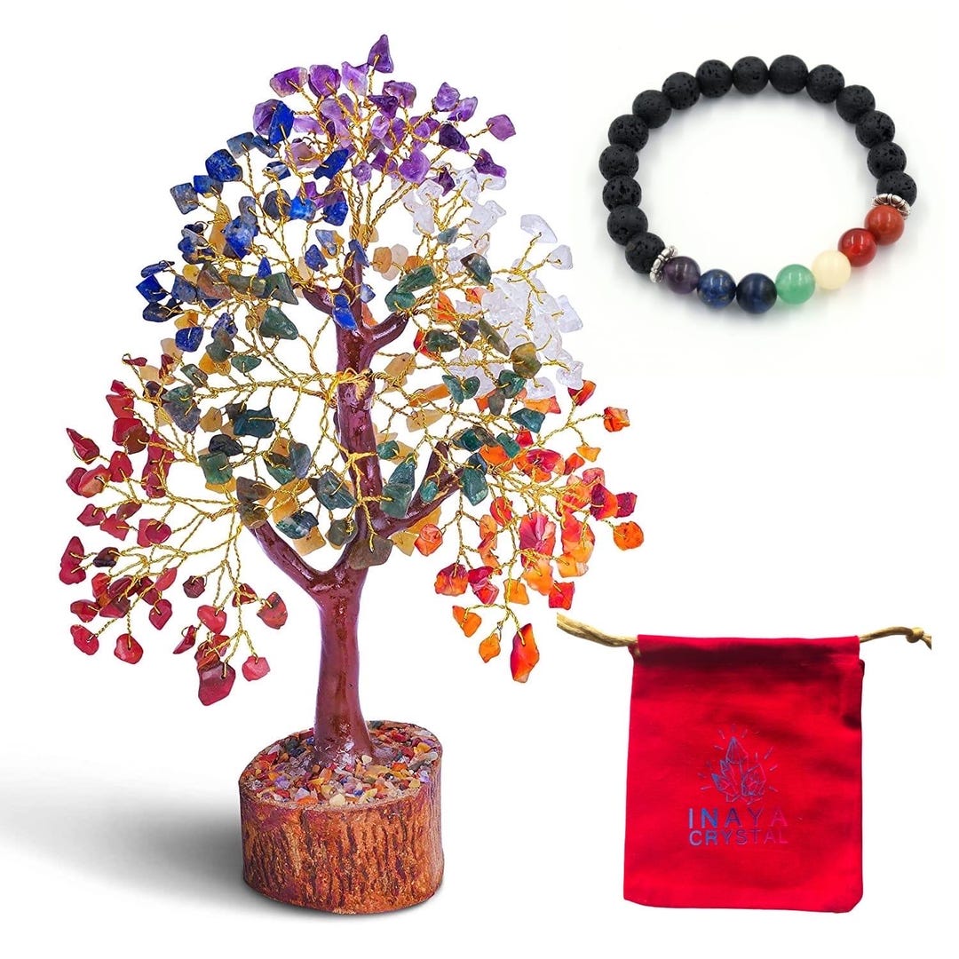 Seven Chakra Crystal Tree - 7 Chakra Tree of Life With FREE Lava Rock ...