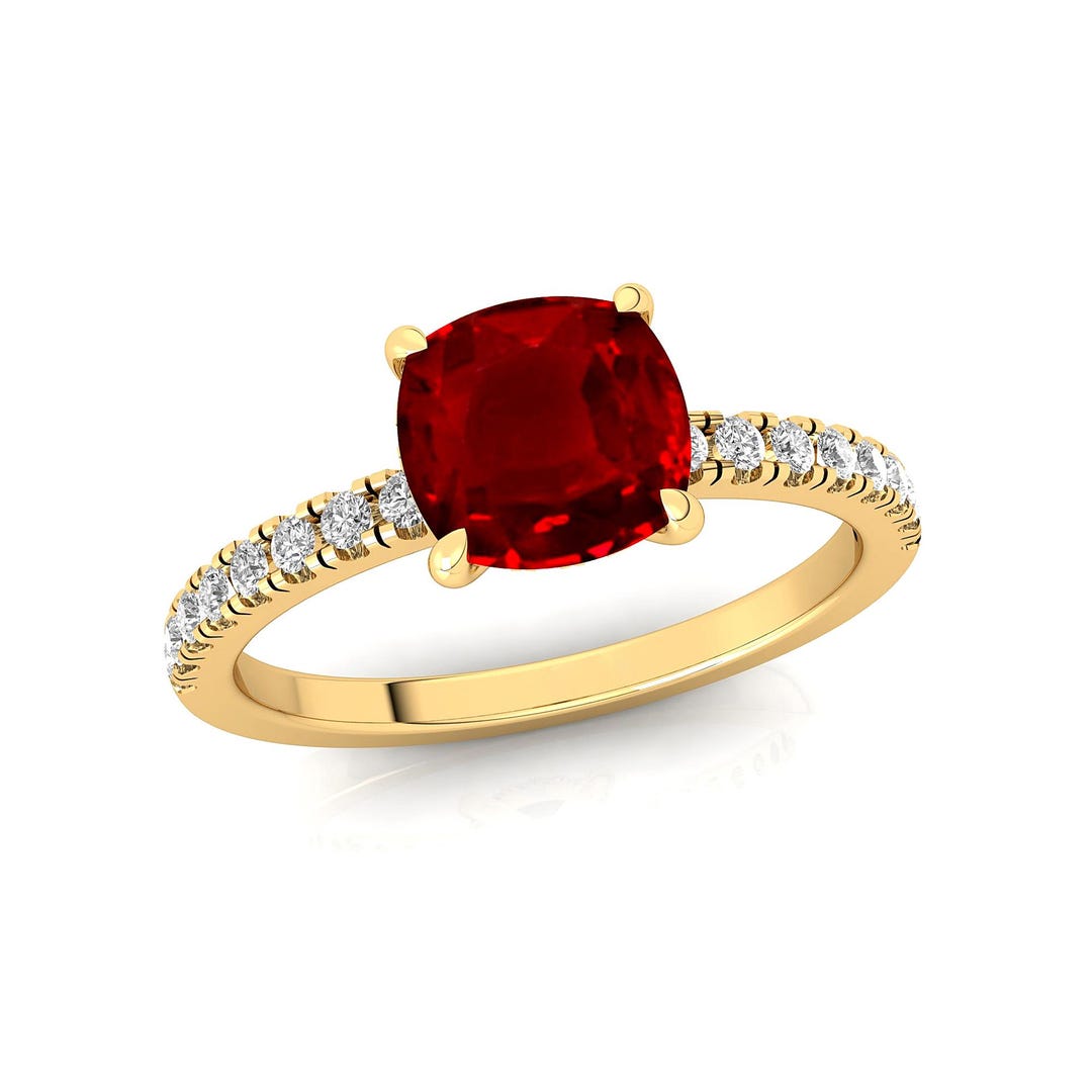 Ruby Ring, Gemstone Ring, Red Solitaire With Accents Ring, 18k White ...