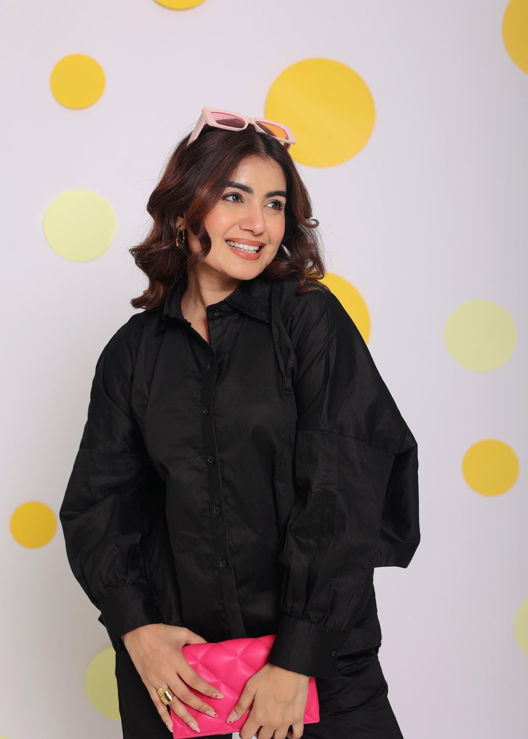 Black Summer With Baby Pink Back Tie-up 100% Cotton Shirt | Stylish ...