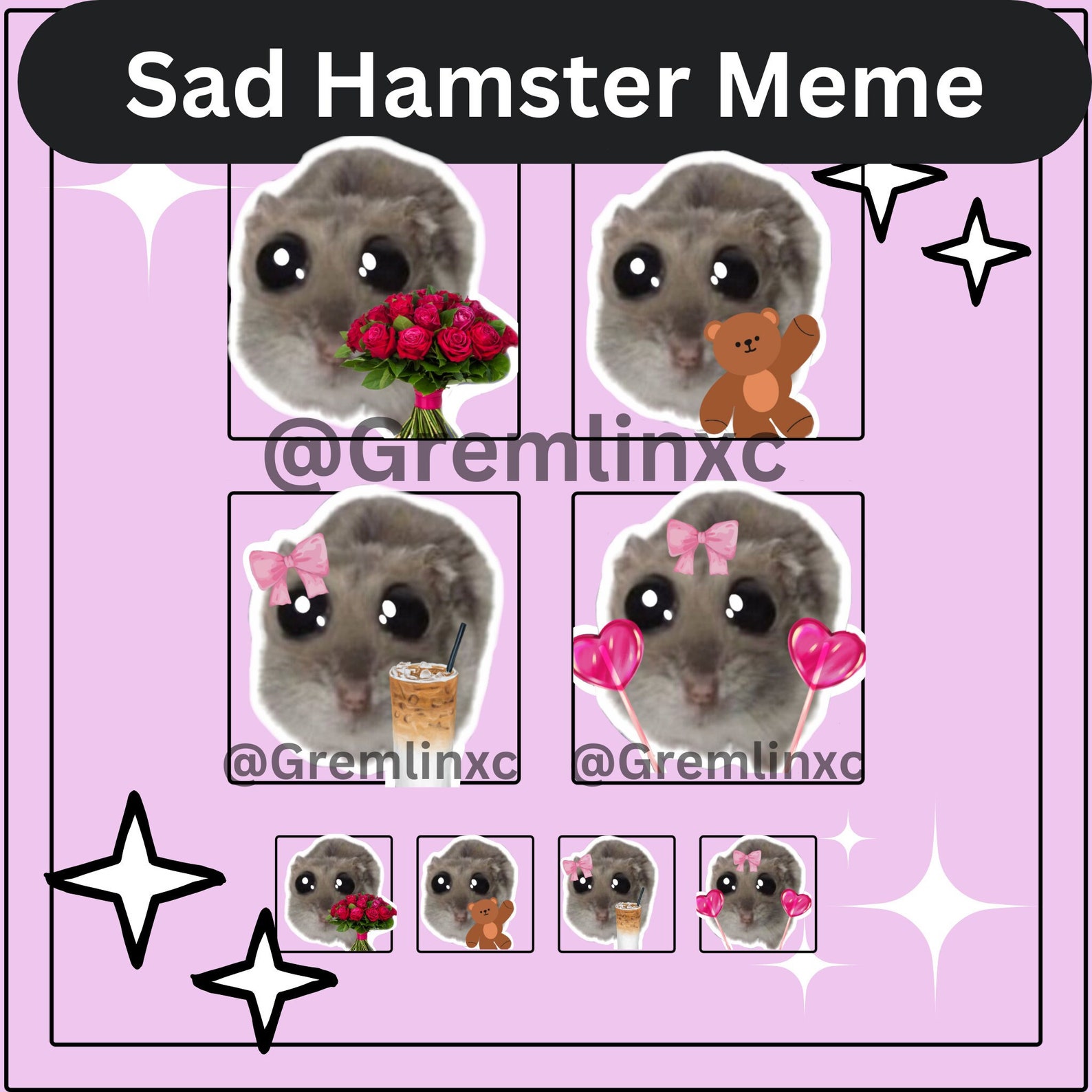 Sad Hamster Emote With Pink Bow, Tiktok Meme, Twitch, Discord, Youtube, Stream | Cute Pink Meme ...