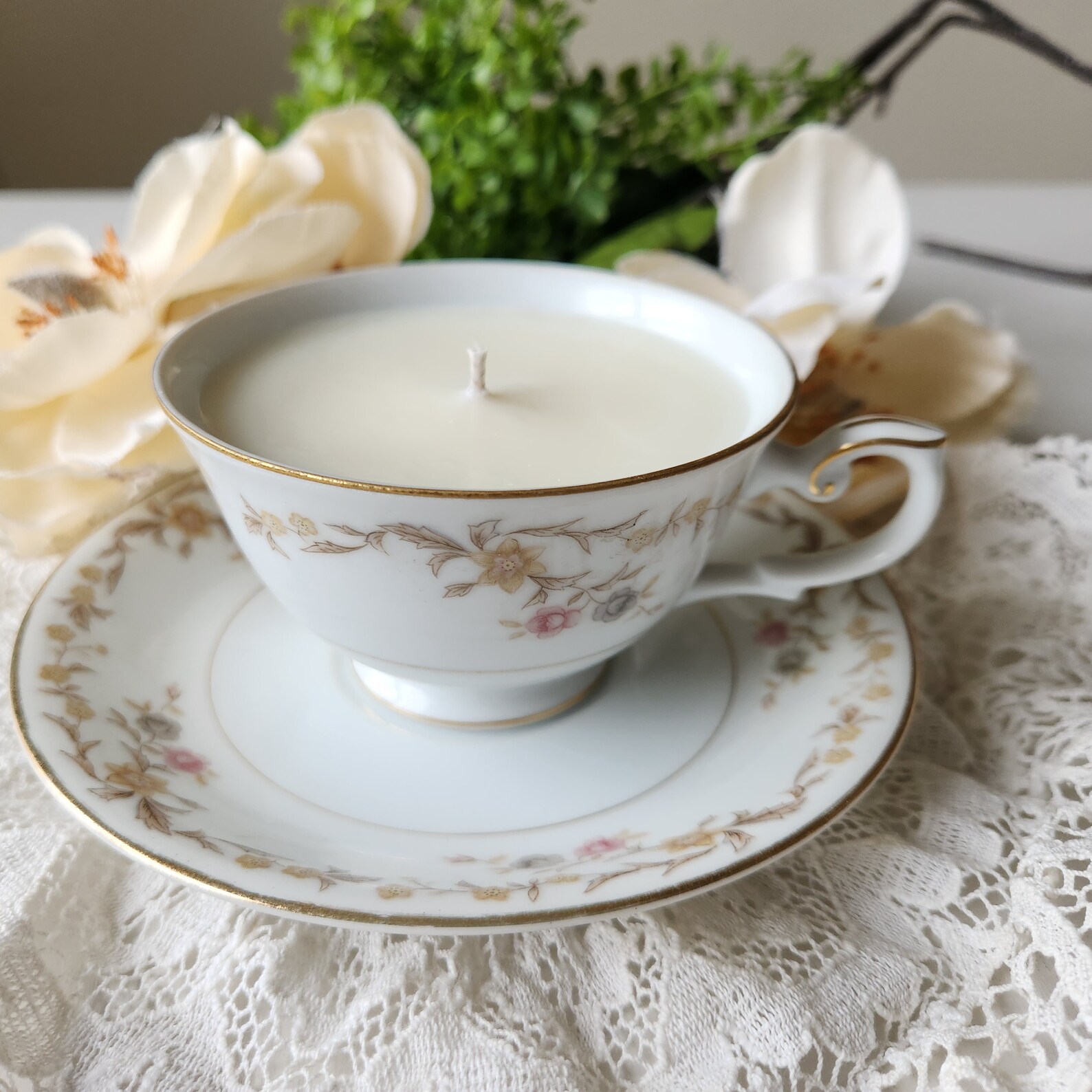 Magnolia Blossom Soy Teacup Candle, Reusable Vintage Teacup Candle - Etsy