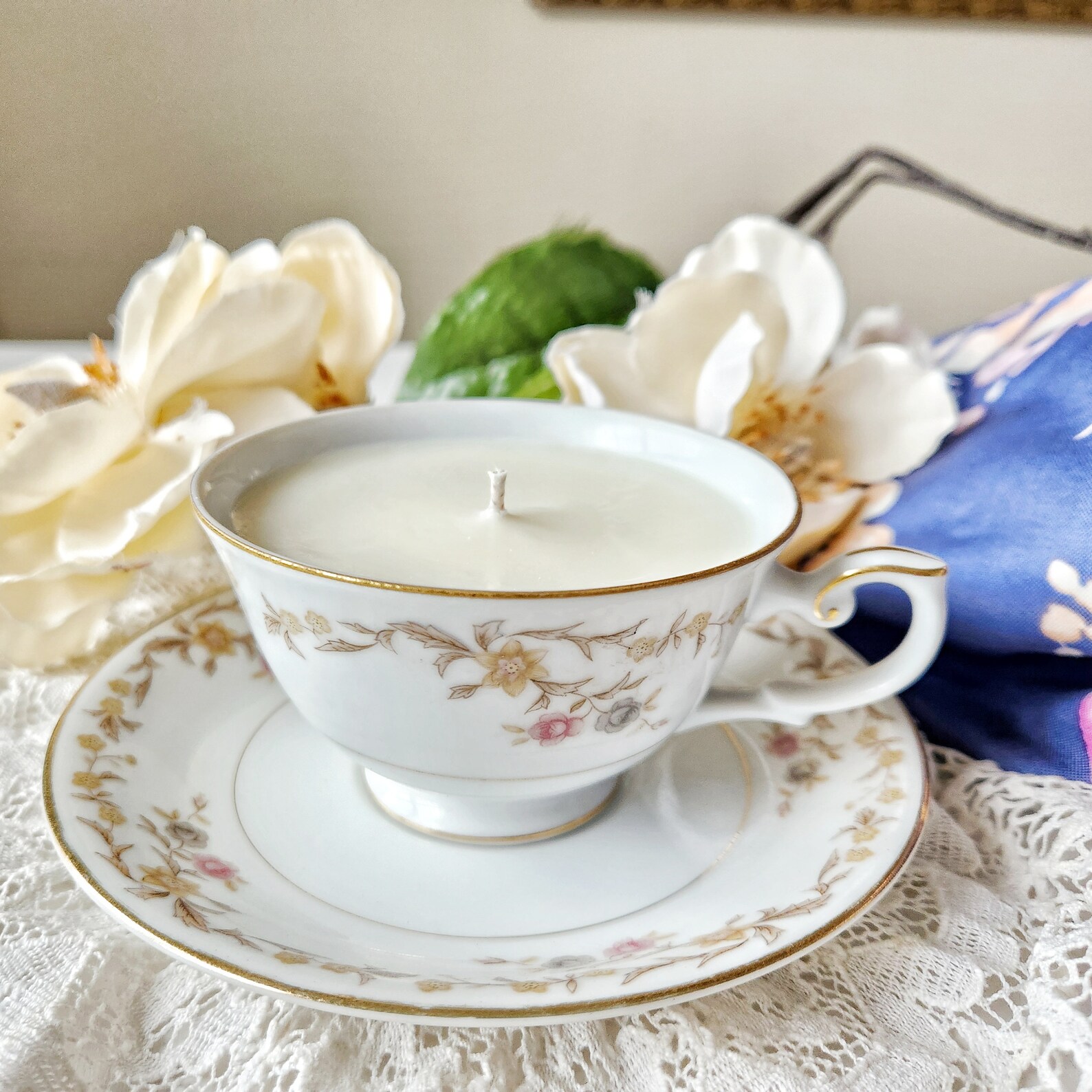 Magnolia Blossom Soy Teacup Candle, Reusable Vintage Teacup Candle - Etsy