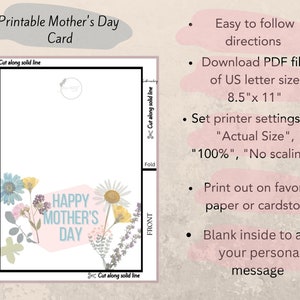 Printable Mother's Day Card, Instant Download 7x5 Inch Cards for Mother ...