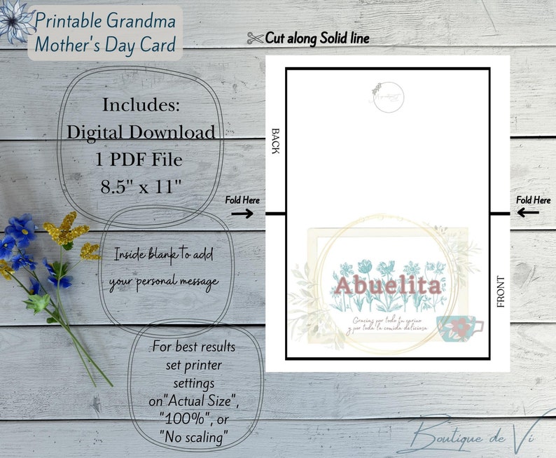 Printable Dia De Las Madres Card, Instant Download, 7x5 Inch Cards for ...
