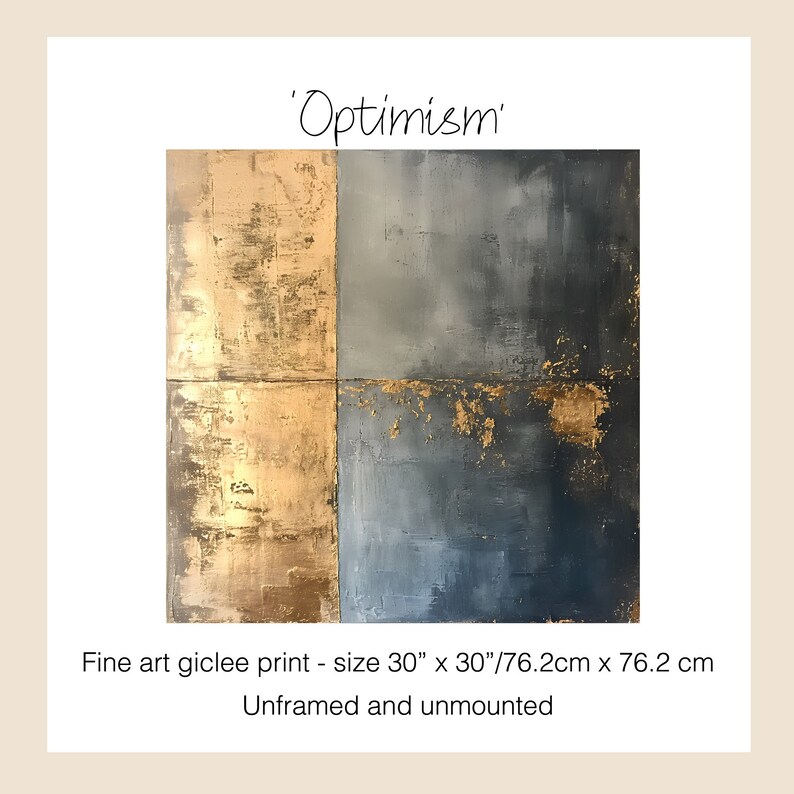 Optimism Abstract Artwork, Unframed Print, Moody, Blue Colours, Gold ...