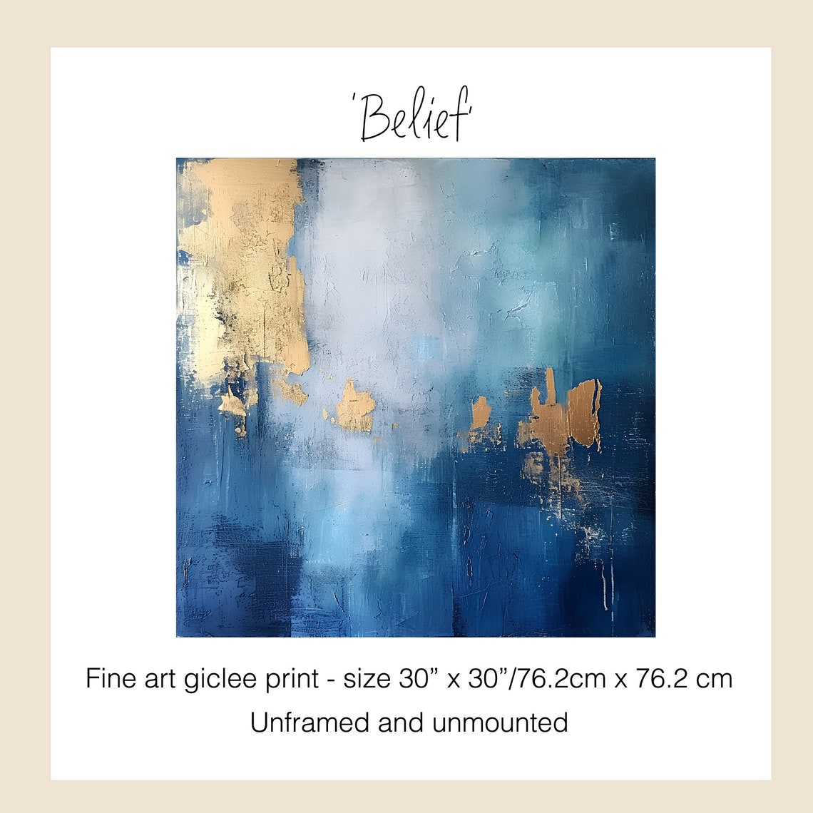 Belief - Abstract Artwork, Unframed, Large Wall Art, Blue Tones, Gold ...
