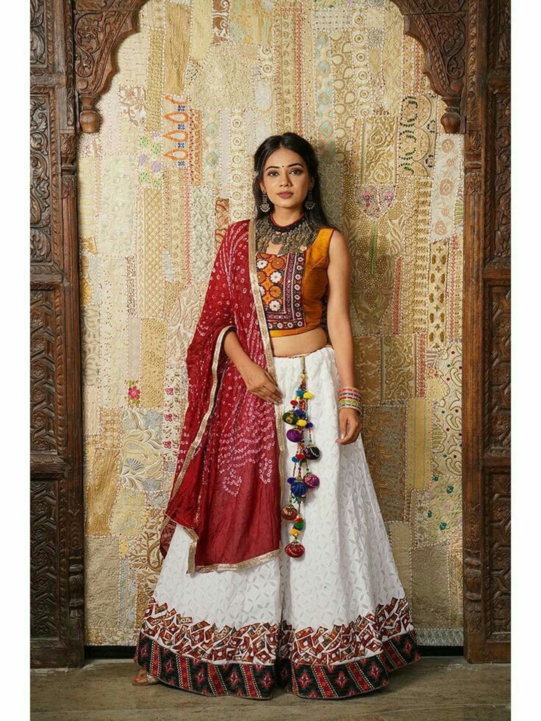 White Shirt Multicolour Bandini Print Digital Print Lehenga - Etsy