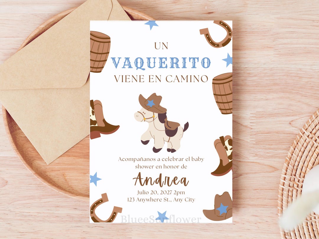 Vaquerito Cowboy Baby Shower Invite, Spanish Baby Shower Invitiation ...