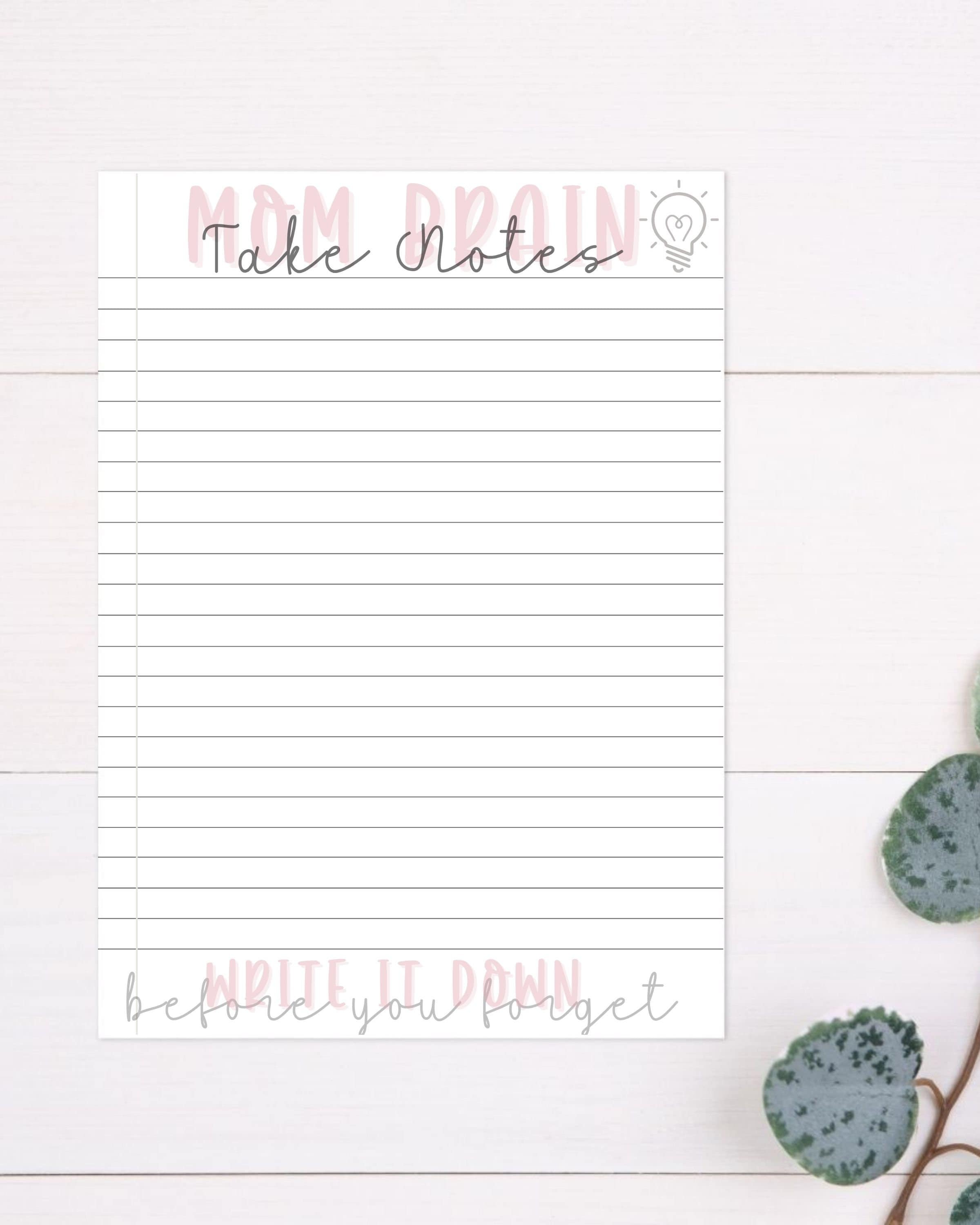 Printable, Mom Brain, Notes Page, Mom Notes, Mom Printable, Notebook ...