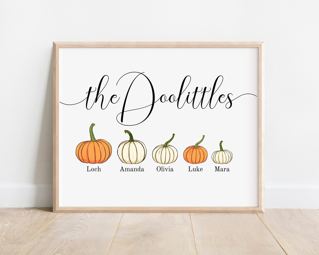 Pumpkin Fall Family Custom Print, Personalized Wall Print, Fall Decor ...