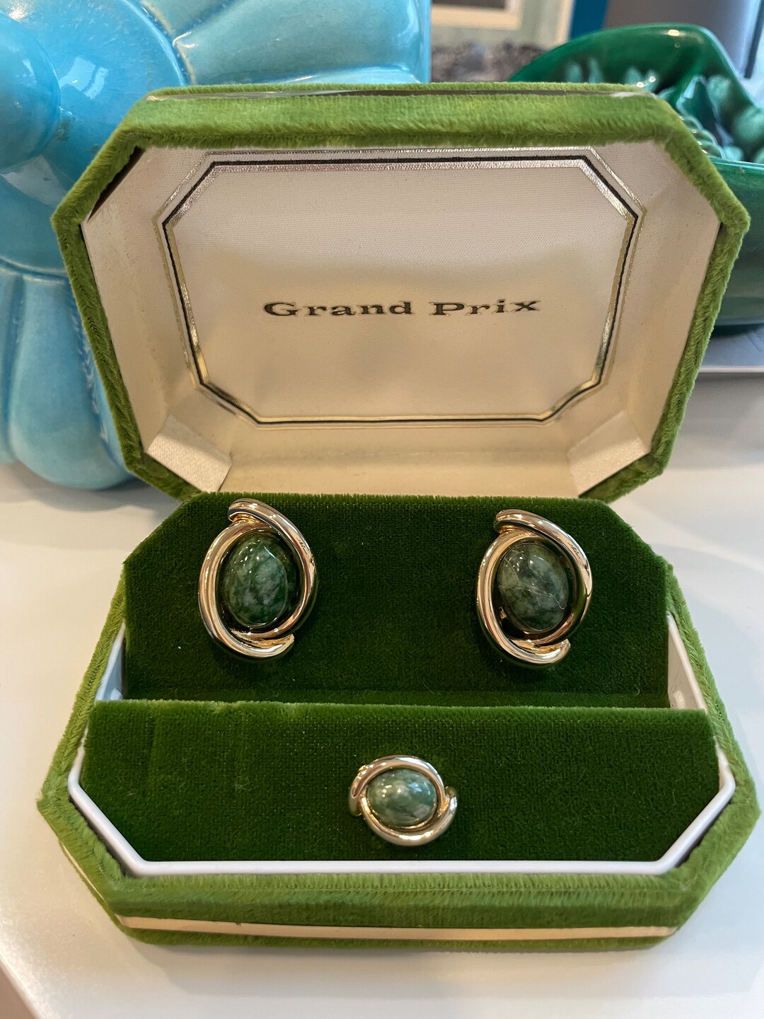 Grand Prix Jade Cufflink and Tie Tack Set - Etsy