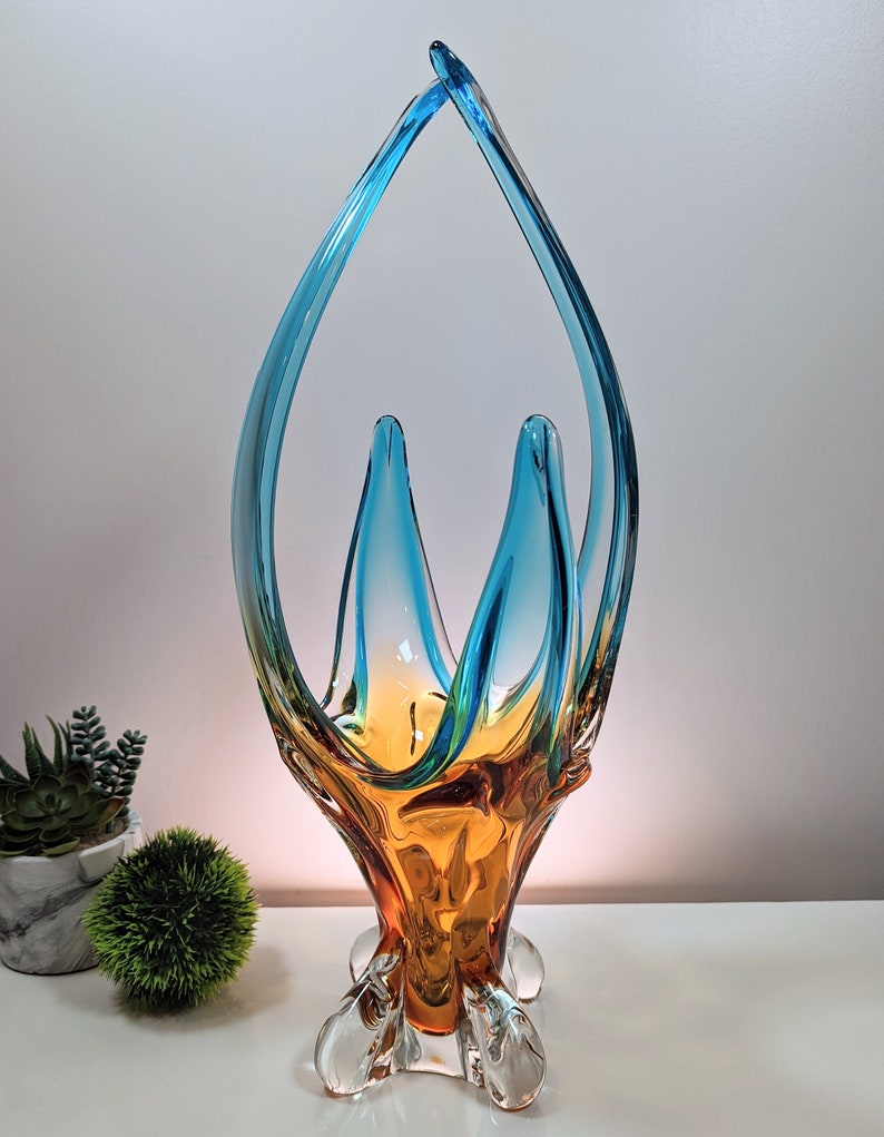 Canadian Art Glass Edag Lorraine Blue Vase Chalet Murano Mid - Etsy