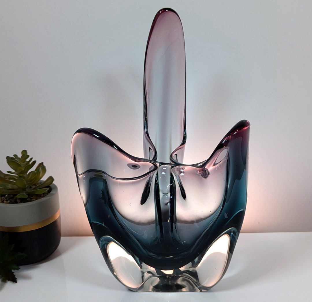 Vintage Hineri Iwatsu Japanese Art Glass Pink Stretch Vase Mid Century ...