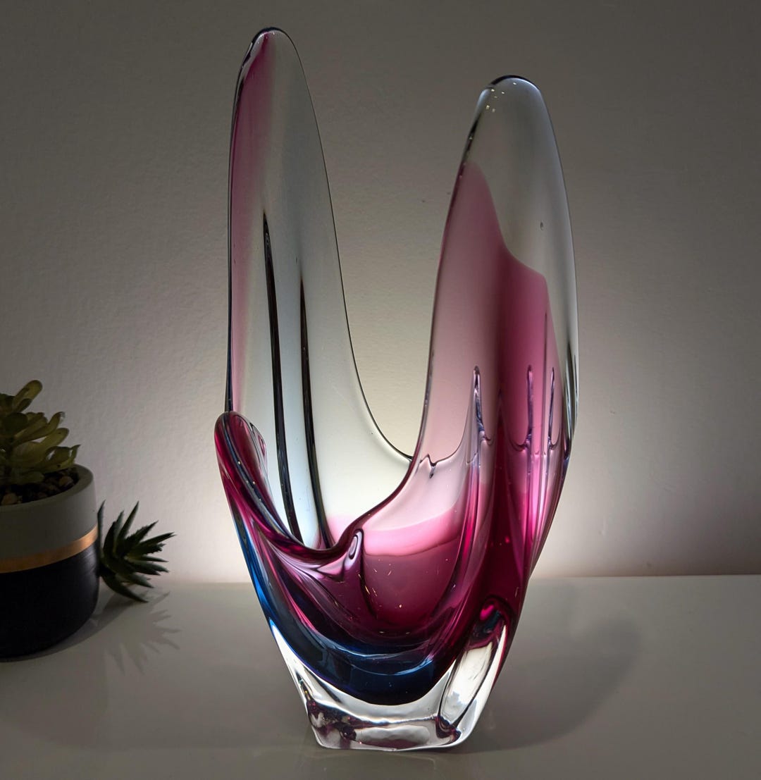 Vintage Hineri Iwatsu Japanese Art Glass Pink Blue Stretch Vase Eames ...