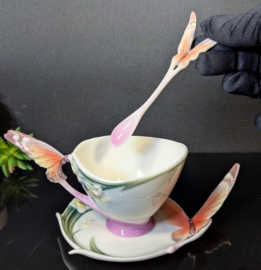 FRANZ PORCELAIN COLLECTION Butterfly Papillon Tea Cup & Saucer Set ...