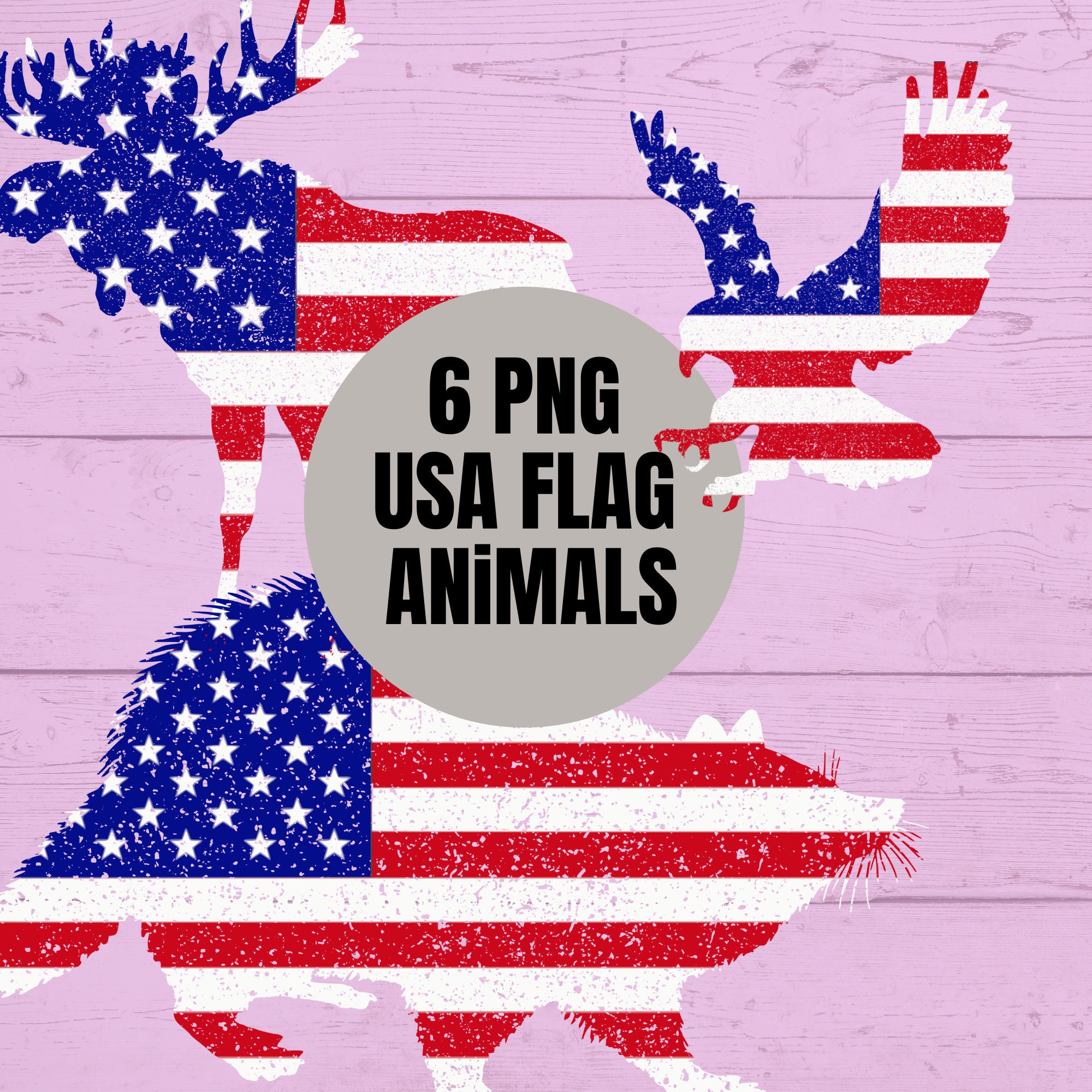 Patriotic USA Flag Animal Png Bundle Digital Download, Independence Day ...