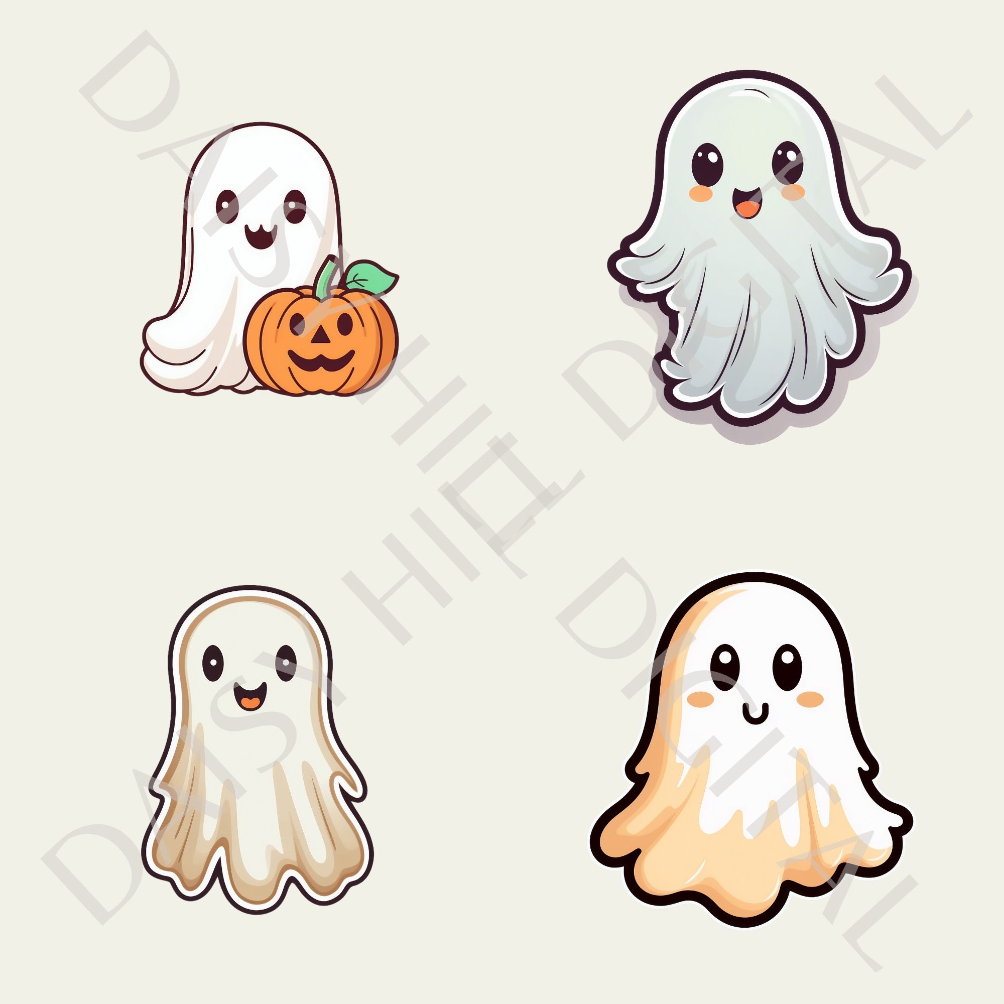 Kawaii Ghost Halloween Clipart Bundle Halloween Ghost Png Images ...